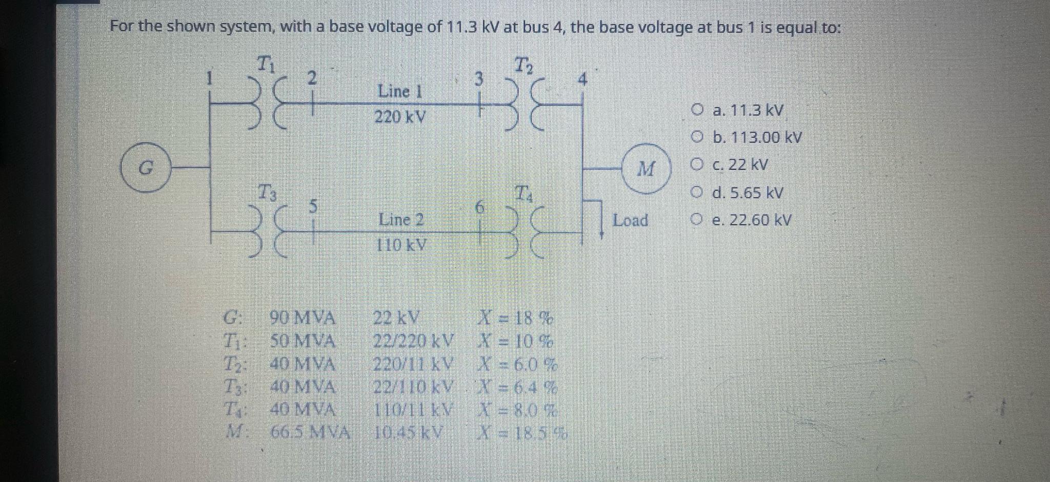 Solved For the shown system, with a base voltage of 11.3kV | Chegg.com