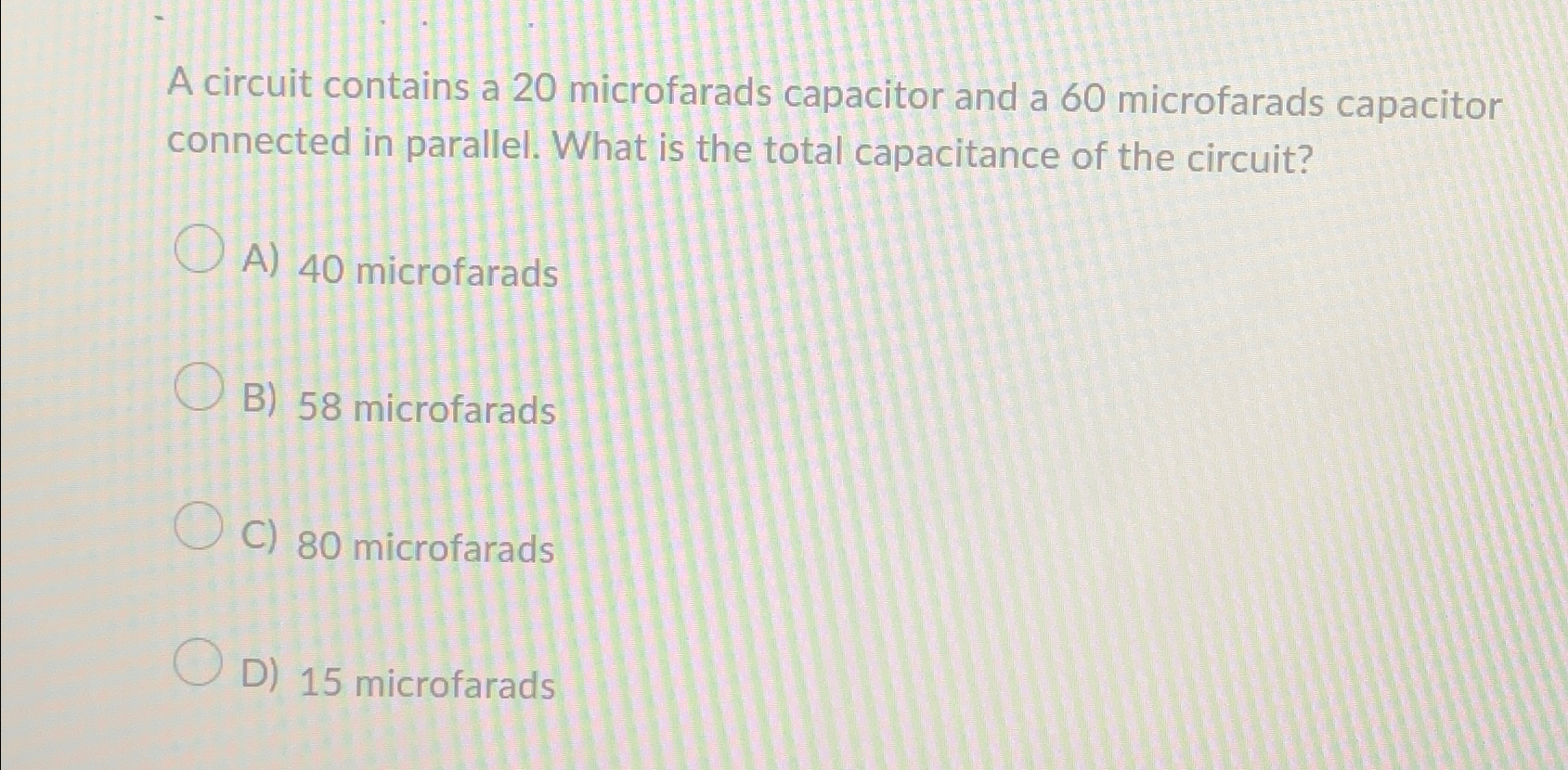 Solved A circuit contains a 20 ﻿microfarads capacitor and a | Chegg.com