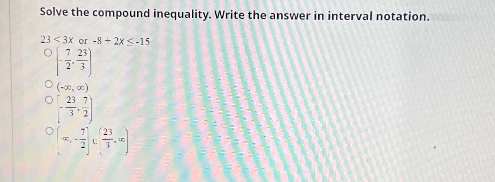 Solved Solve the compound inequality. Write the answer in | Chegg.com