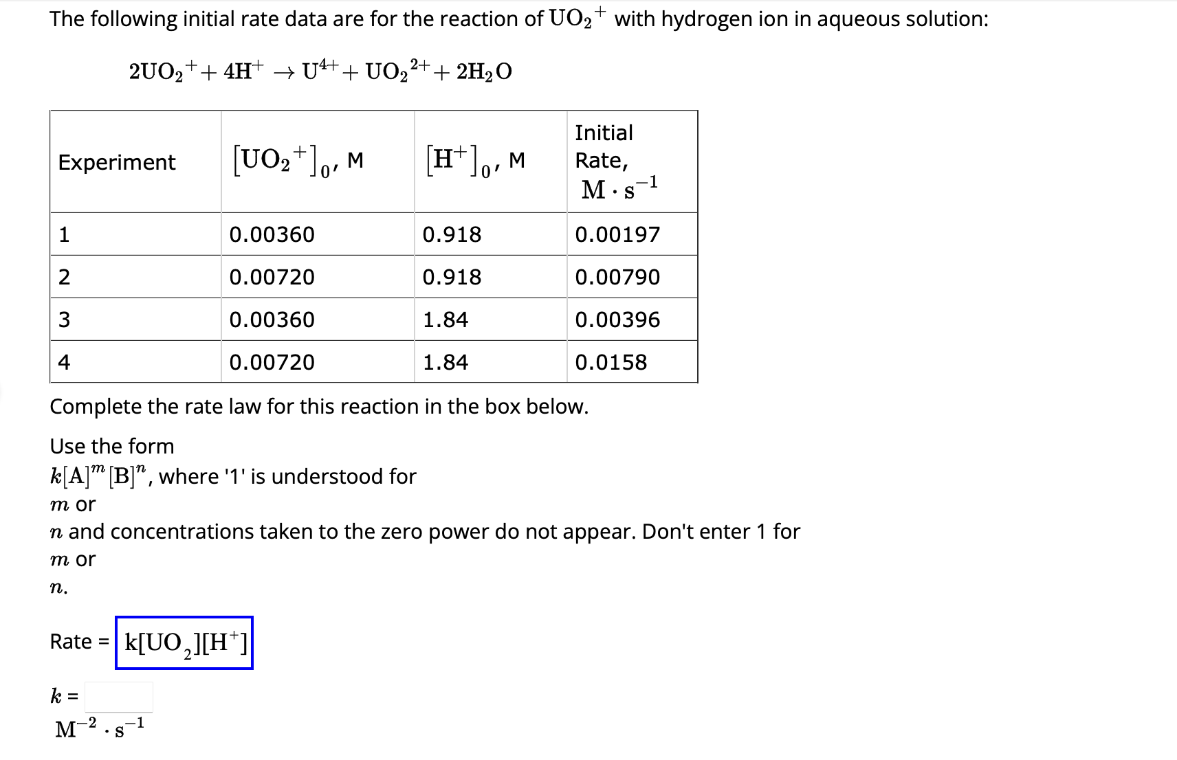 Solved The following initial rate data are for the reaction | Chegg.com