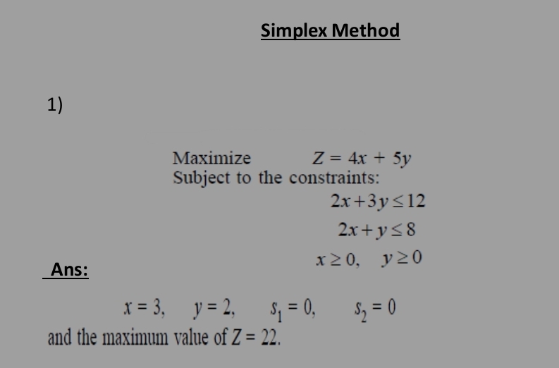 Solved Simplex Method ﻿Maximize Z=4x+5ySubject to the | Chegg.com