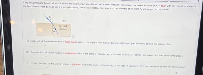 A ray of light travels through air until it strikes | Chegg.com