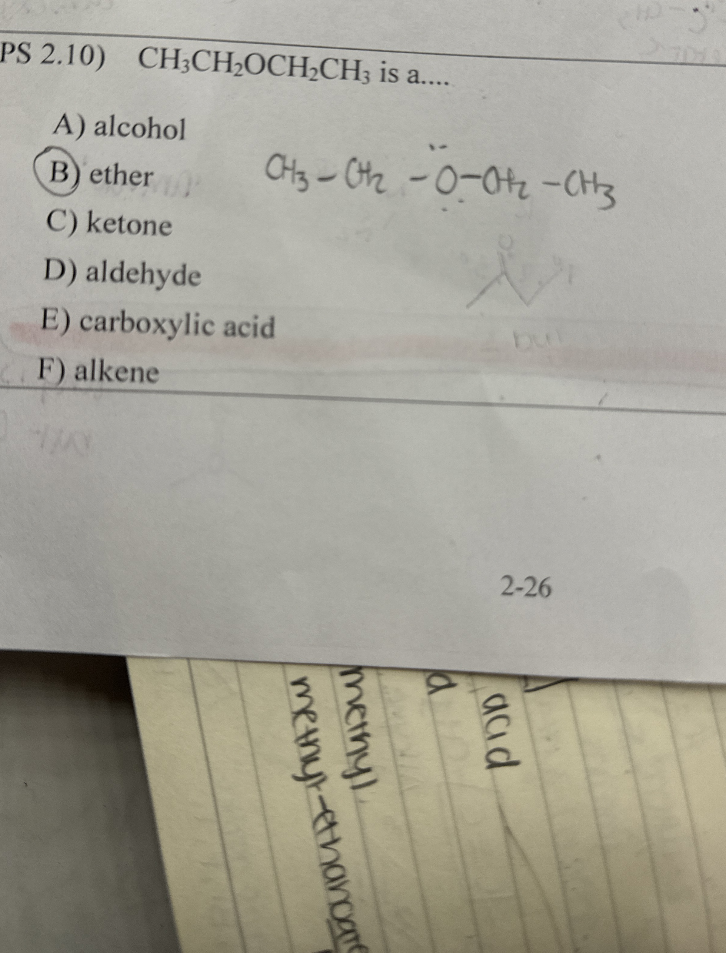 Solved PS 2.10) CH3CH2OCH2CH3 ﻿is a....A) ﻿alcoholB) | Chegg.com