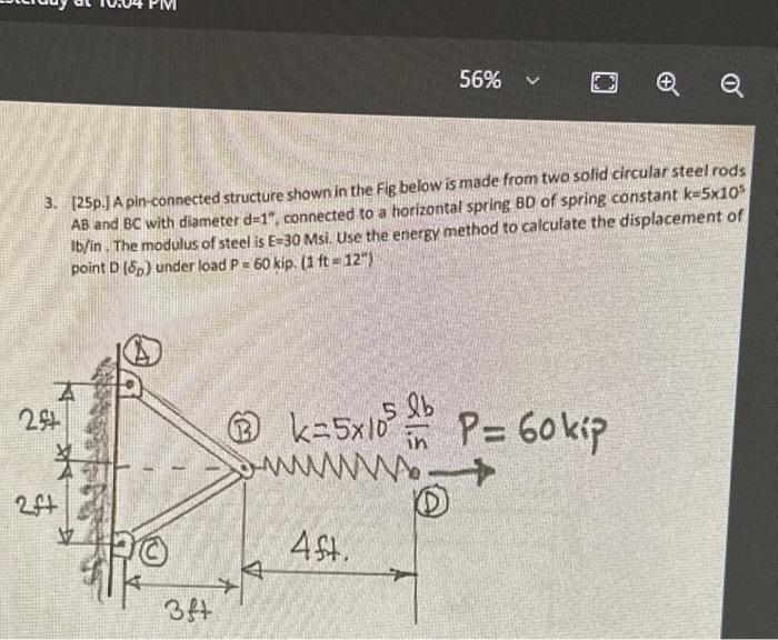 Solved 3. [25p.] A pin-connected structure shown in the Fig | Chegg.com