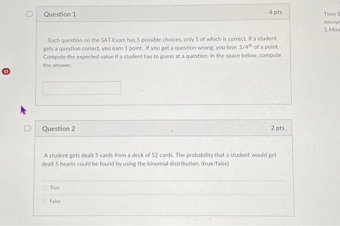 Solved 13 Question 1 Each question on the SAT Exam has 5 | Chegg.com