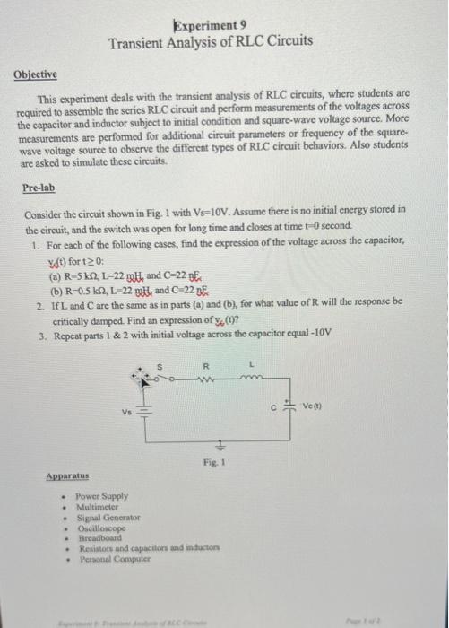 Solved Objective This experiment deals with the transient | Chegg.com