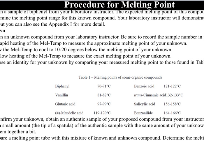 Solved Procedure for Melting Point n a sample of biphenyl | Chegg.com