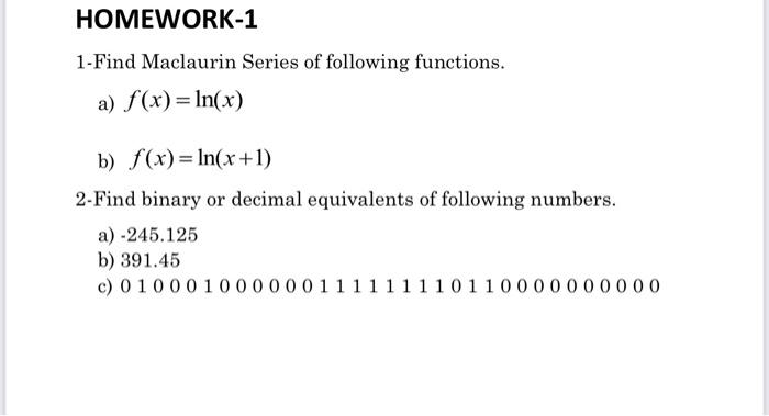 Solved 1-Find Maclaurin Series of following functions. a) | Chegg.com
