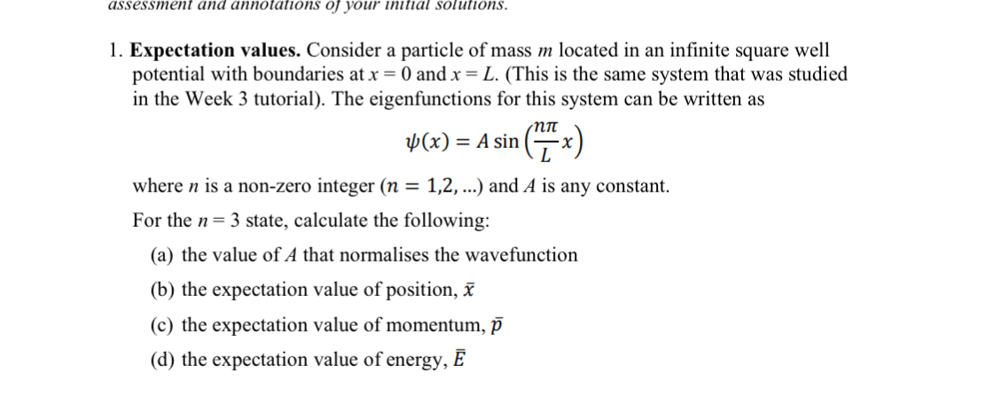 Solved Expectation values. Consider a particle of mass m | Chegg.com