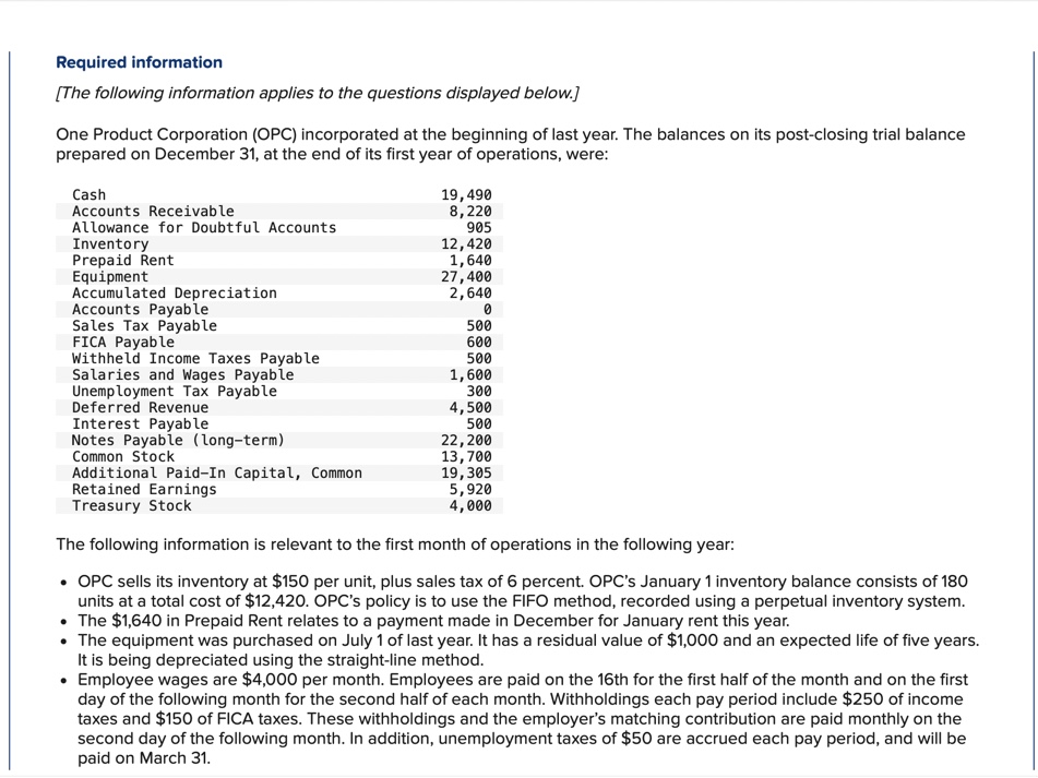 Solved Required information[The following information | Chegg.com