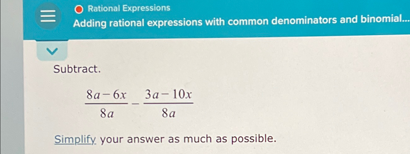 Solved Rational ExpressionsAdding rational expressions with | Chegg.com