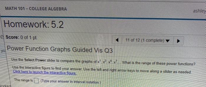 Solved MATH 101 - COLLEGE ALGEBRA ashley Homework.5.2 e | Chegg.com