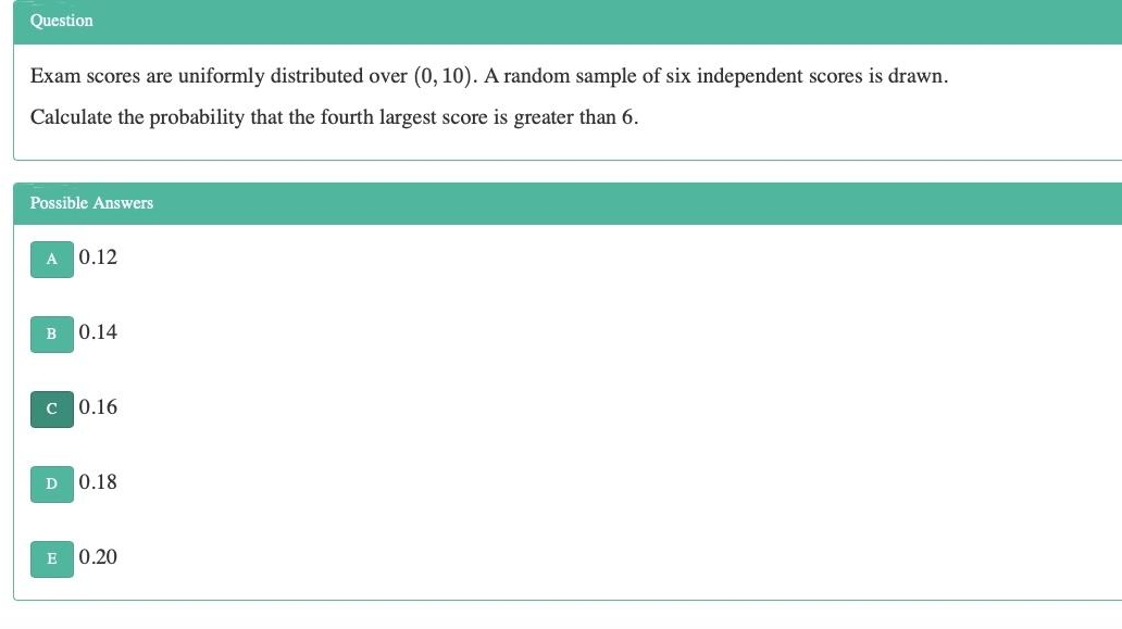 Solved QuestionExam scores are uniformly distributed over | Chegg.com