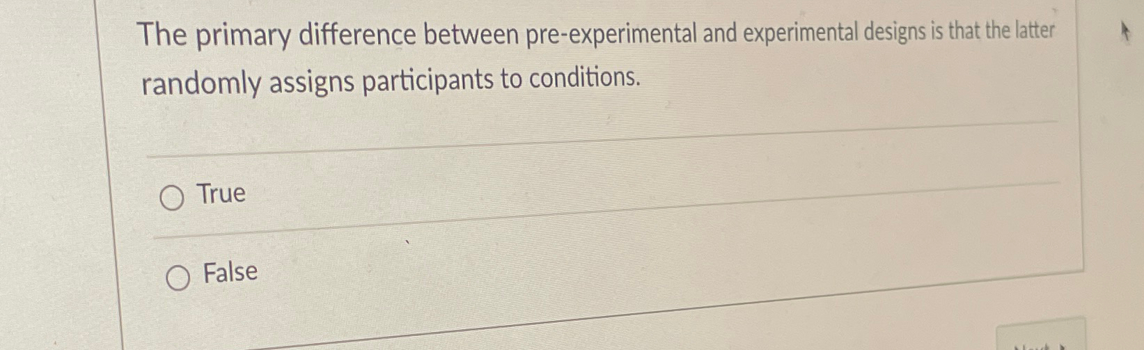 Solved The primary difference between pre-experimental and | Chegg.com