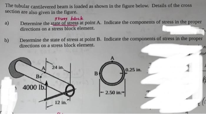 Solved The tubular cantilevered beam is loaded as shown in | Chegg.com