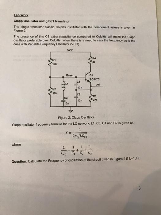 Solved Lab Work Clapp Oscillator using BJT transistor The | Chegg.com