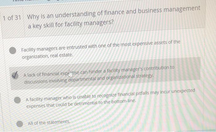 Solved 1 Of 31 Why Is An Understanding Of Finance And Chegg