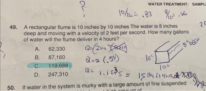 Solved A rectangular flume is 10" x 10". The water is 8 | Chegg.com
