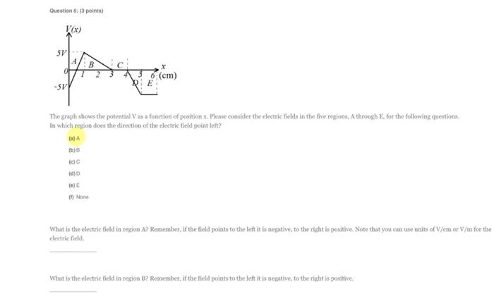 Solved Ouestion 6: (3 points) The graph shows the potential | Chegg.com
