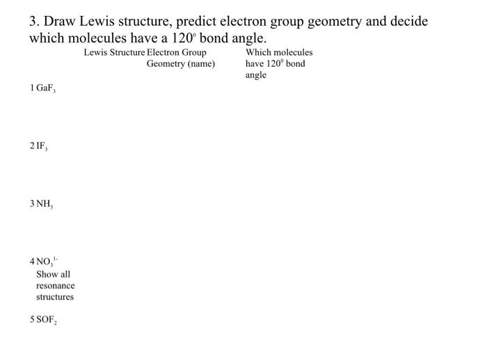 Solved 3. Draw Lewis structure, predict electron group | Chegg.com