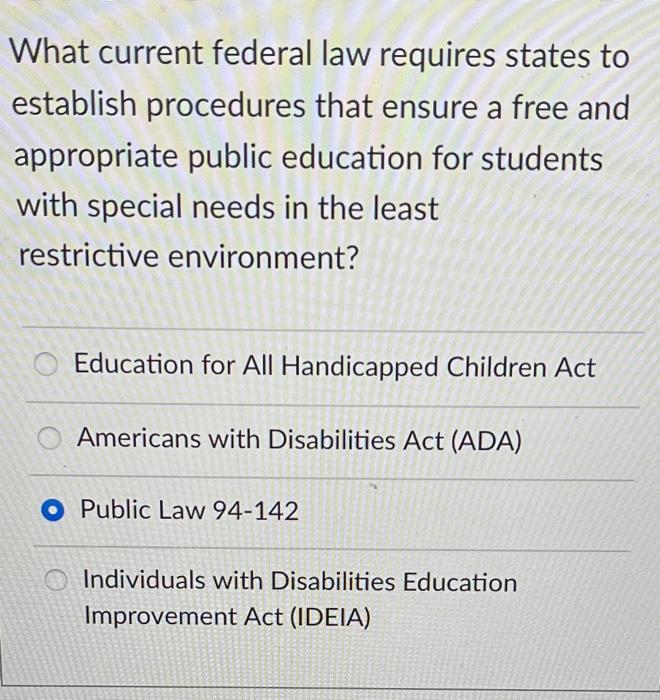 Solved What current federal law requires states to establish | Chegg.com