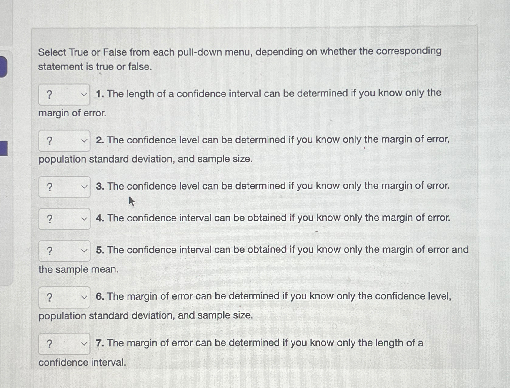 Solved Select True or False from each pull-down menu, | Chegg.com
