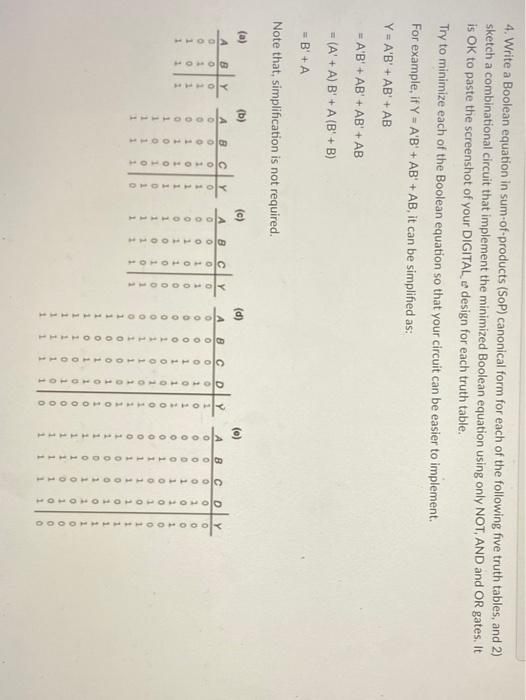 Solved 4 Write A Boolean Equation In Sum Of Products Sop
