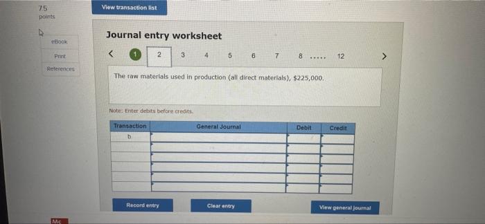 Solved 7.5 points eBook Print References Mc View transaction | Chegg.com