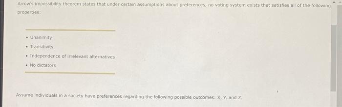 Solved Arrow's impossibility theorem states that under | Chegg.com