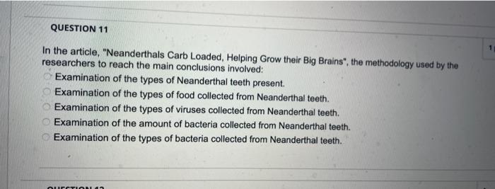 Solved In the article, "Neanderthals Carb Loaded, Helping | Chegg.com