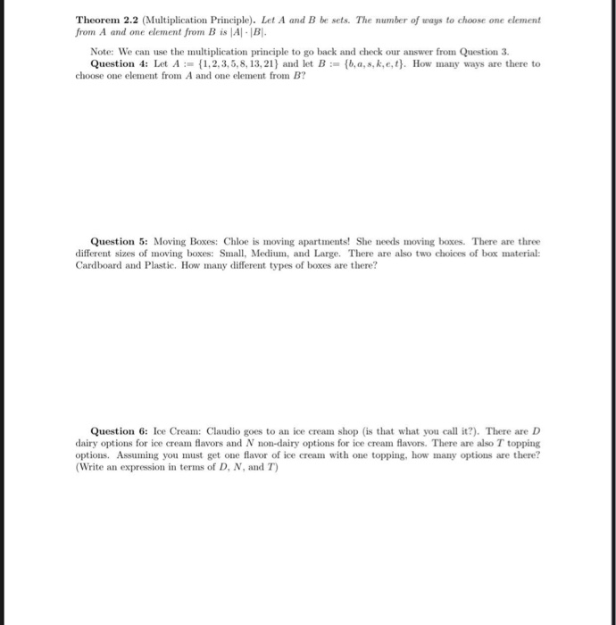 Solved Theorem 2.2 (Multiplication Principle). Let A and B | Chegg.com