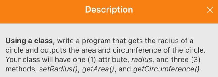 Solved Description Х Using a class, write a program that | Chegg.com