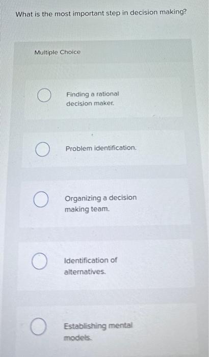 Solved What is the most important step in decision making? | Chegg.com