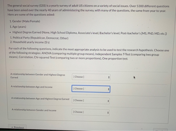 Solved The general social survey (GSS) is a yearly survey of | Chegg.com