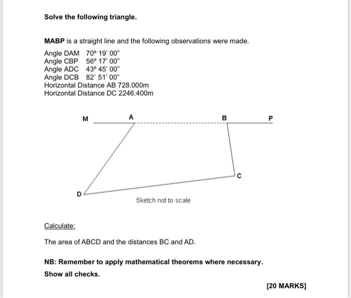 Solved Solve the following triangle. MABP is a straight line | Chegg.com