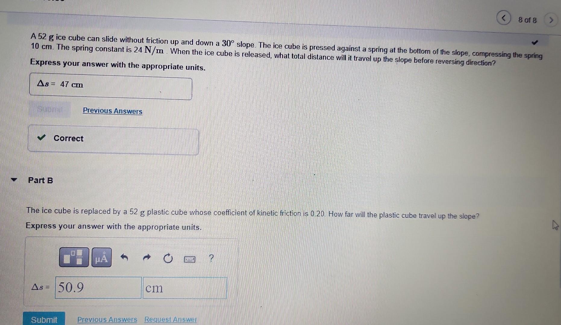 Solved A 52 g ice cube can slide without friction up and | Chegg.com