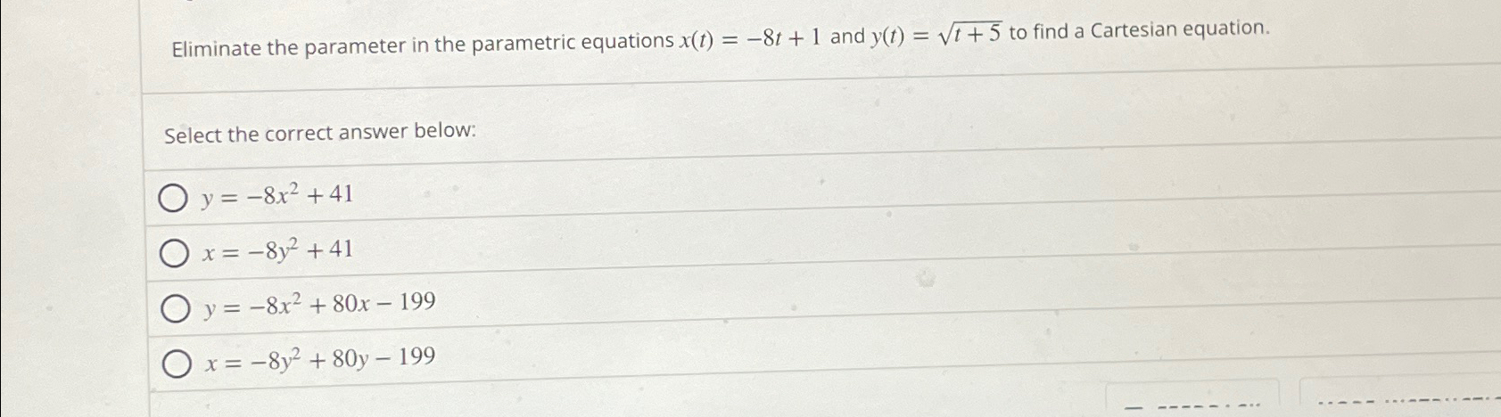 Solved Eliminate the parameter in the parametric equations | Chegg.com