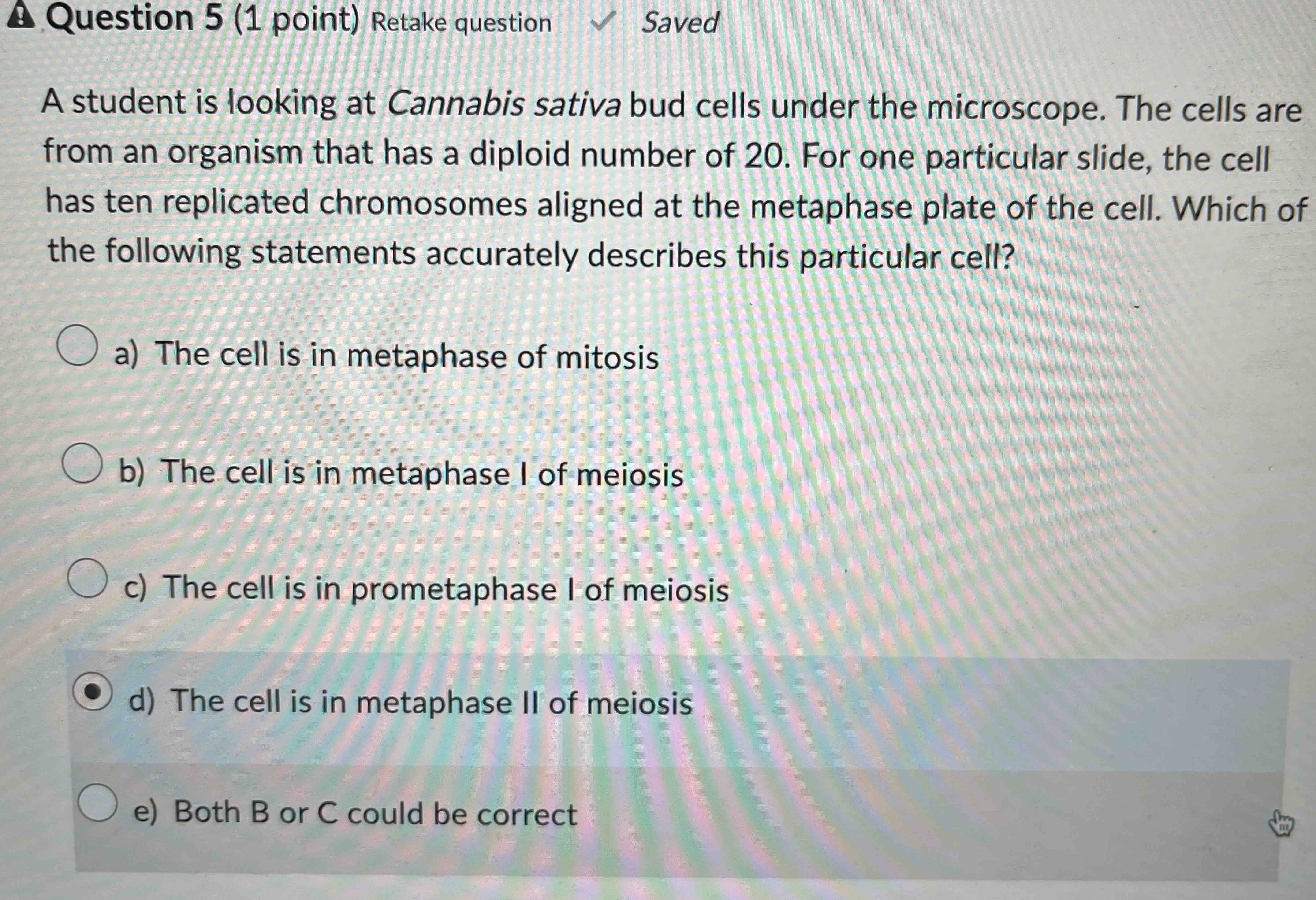 Solved A student is looking at Cannabis sativa bud cells | Chegg.com