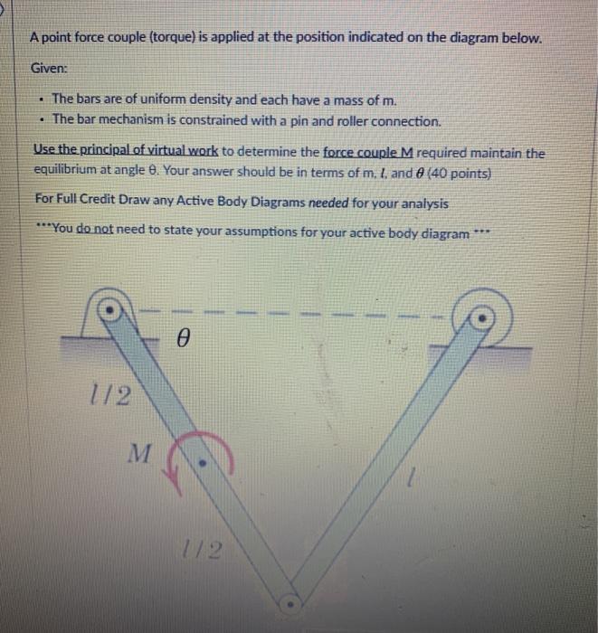 Solved A point force couple (torque) is applied at the | Chegg.com