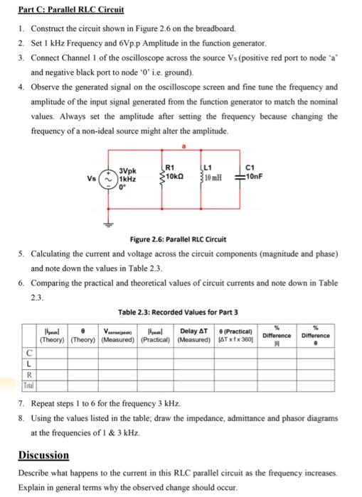 Solved Experiment No.2 RLC Parallel Circuits Objective To | Chegg.com