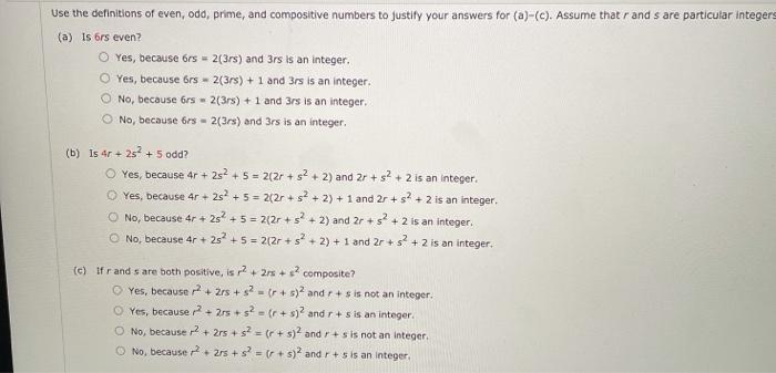 Solved Use the definitions of even, odd, prime, and | Chegg.com