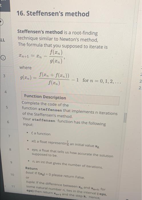 Solved t 16. Steffensen's method LL Steffensen's method is a | Chegg.com
