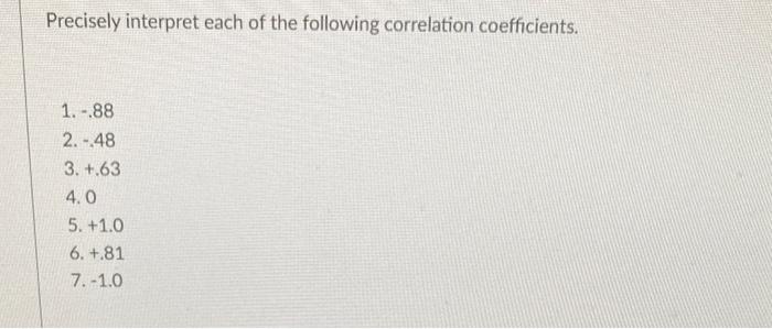 Solved Precisely interpret each of the following correlation | Chegg.com