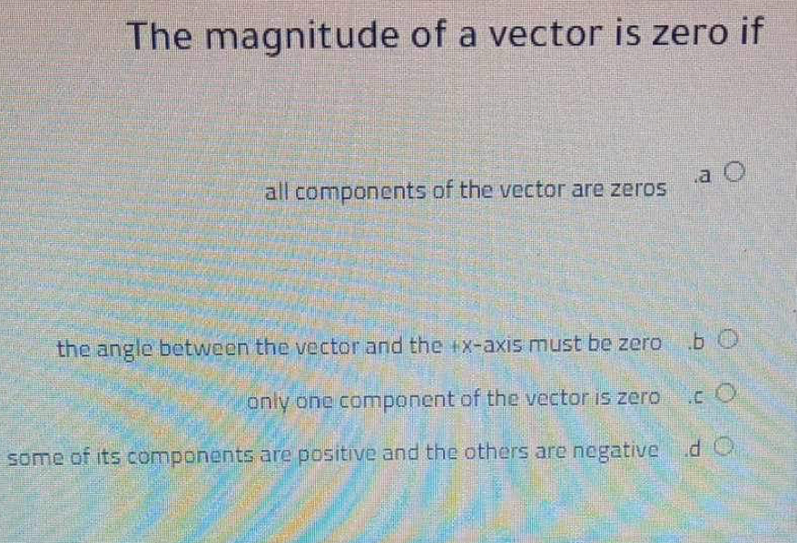 Solved The magnitude of a vector is zero ifall components of | Chegg.com