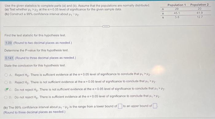 Solved Use the given statistics to complete parts (a) and | Chegg.com