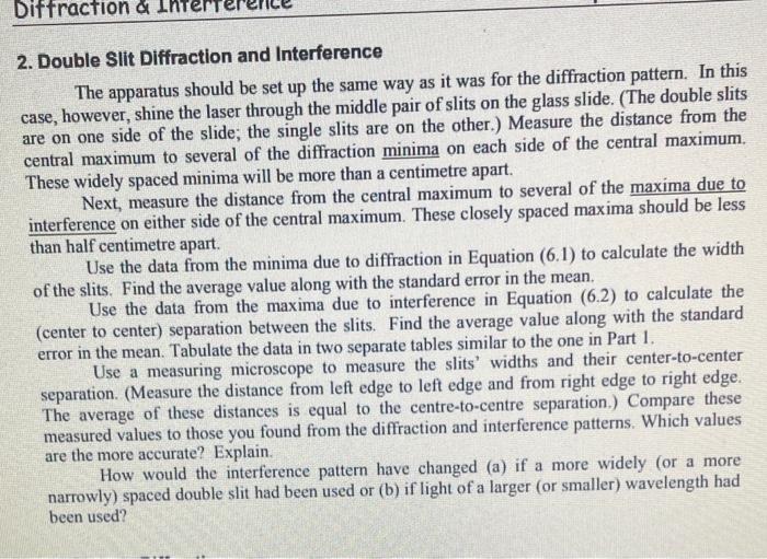 Solved 2. Double Slit Diffraction and Interference The | Chegg.com