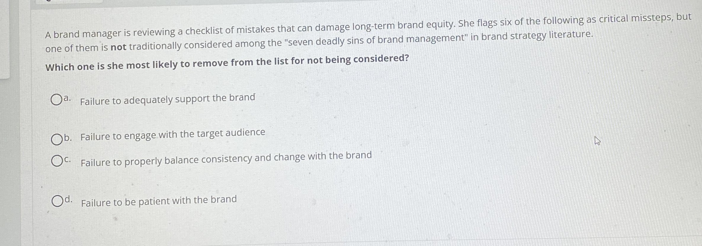 Solved A brand manager is reviewing a checklist of mistakes | Chegg.com