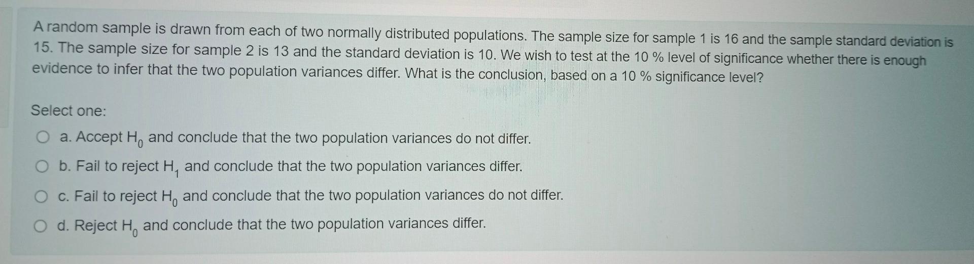 Solved A random sample is drawn from each of two normally | Chegg.com