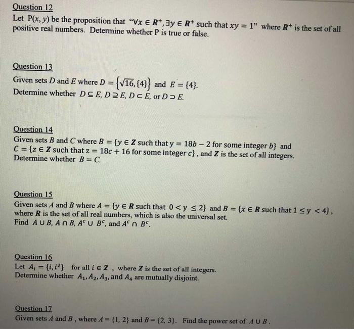 Solved Question 12 Let P(x, y) be the proposition that "Vxe | Chegg.com