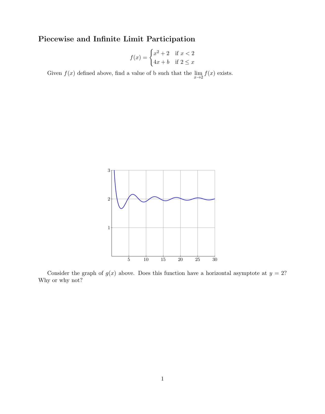 Solved Piecewise and Infinite Limit | Chegg.com